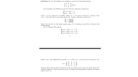 solved determine the number a such that the determinant 2