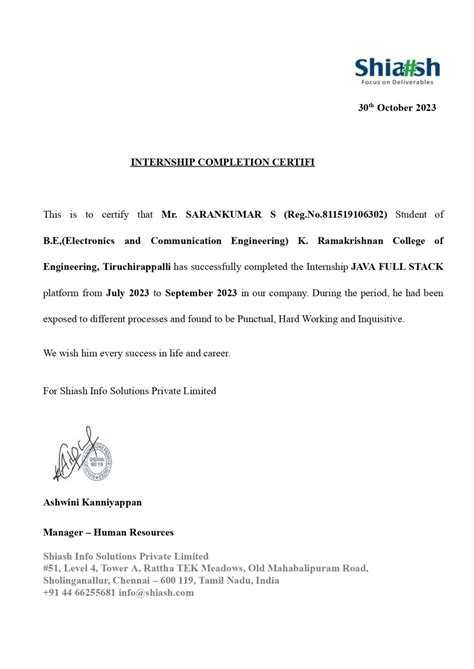 Sarankumar S On Linkedin Internshipcompletion
