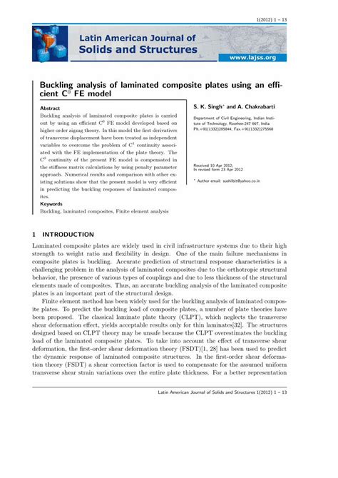 Pdf Buckling Analysis Of Laminated Composite Plates Using
