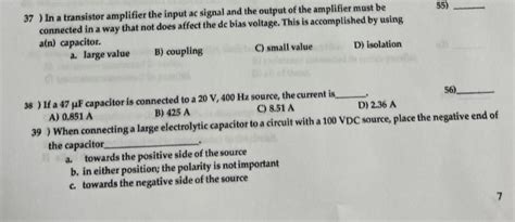 Solved 37 In A Transistor Amplifier The Input Ac Signal Chegg Com