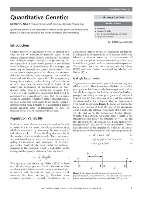 Pdf Quantitative Genetics