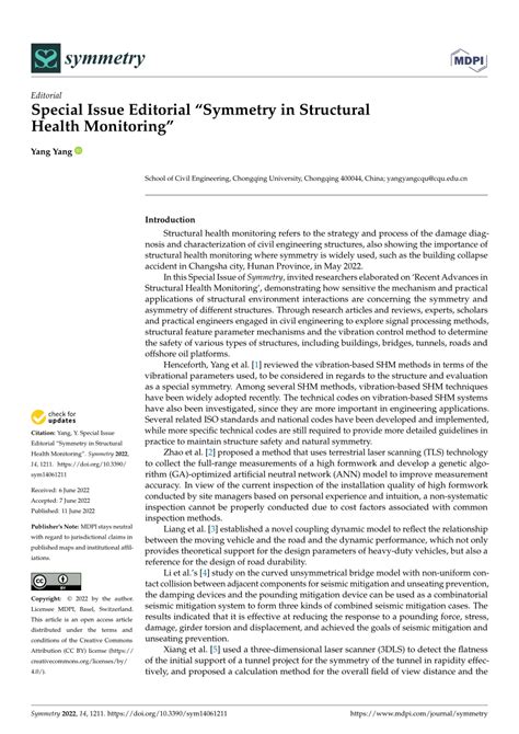 Pdf Special Issue Editorial “symmetry In Structural Health Monitoring”
