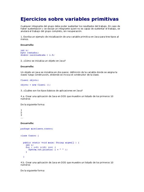 ejercicios sobre variables primitivas pdf java lenguaje de