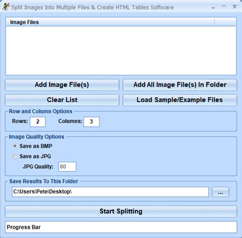 Split Images Into Multiple Files Create HTML Tables Software
