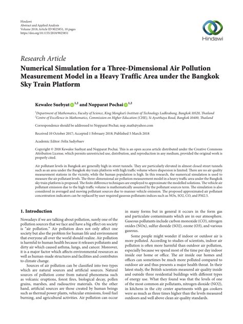 Pdf Numerical Simulation For A Three Dimensional Air Pollution Measurement Model In A Heavy