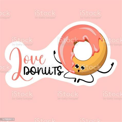 스티커 사랑 도넛 분홍색 장식 스티커가있는 도넛 베이커리 로고 빵집과 제과의 벡터 그림 개념에 대한 스톡 벡터 아트 및 기타 이미지 Istock
