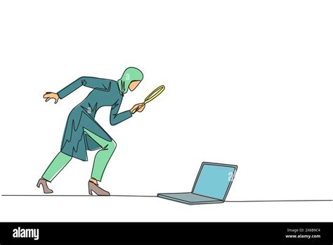 Single Continuous Line Drawing Of Arabian Businesswoman Holding