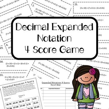 Decimal Expanded Notation Score Game With Record Sheet TpT