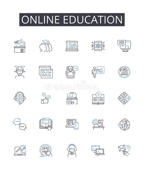 Online Education Line Icons Collection Digital Learning E Learning Distance Education Remote