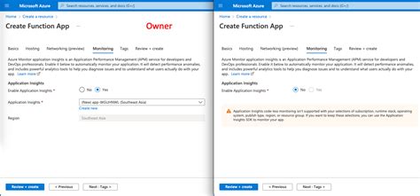Unable To Turn On Application Insights While Creating Function App With Non Owner User