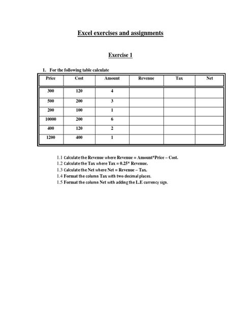 Excel Exercises And Assignments Pdf Microsoft Excel Taxes