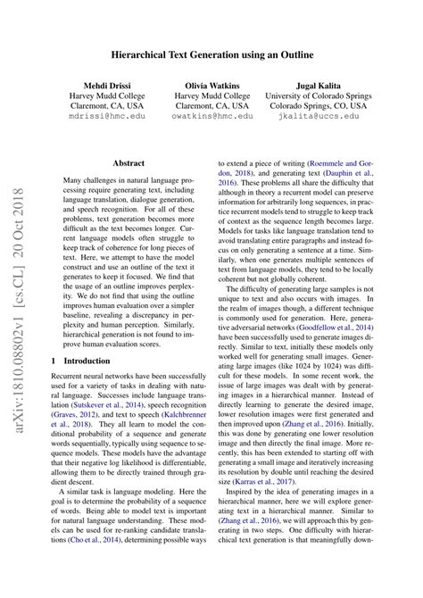 Pdf Hierarchical Text Generation Using An Outline