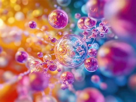 Colorful Abstract Molecular Structure With Glowing Spheres And Rainbow Background Premium Ai