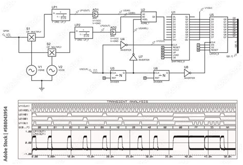 Schematic Diagram Of Electronic Device Demodulator Vector Drawing