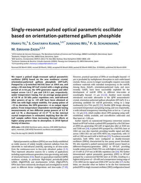 pdf singly resonant pulsed optical parametric oscillator based on