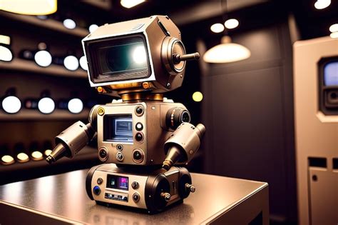 Premium Ai Image Cute Realistic Robot Assistant On The Store Counter
