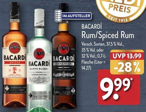 BacardÍ Rum Spiced Rum 0 7 L Flasche Angebot Bei Aldi Nord