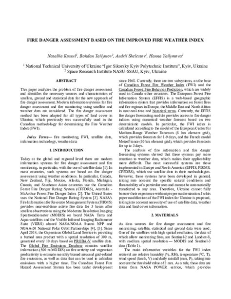 Pdf Fire Danger Assessment Via Improved Fwi