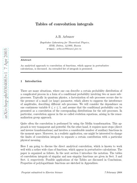 tables of convolution integrals an analytical approach to convolutions