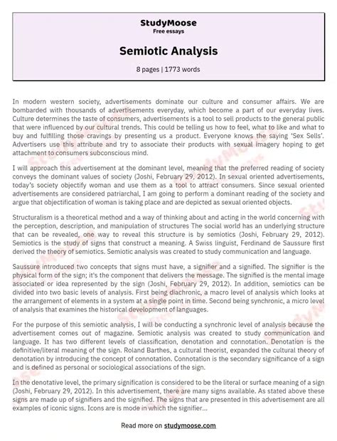 Semiotic Analysis Free Essay Example
