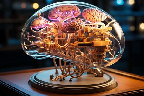 Premium AI Image Technologically Advanced Artificial Brain Adorned With Vibrant Cables
