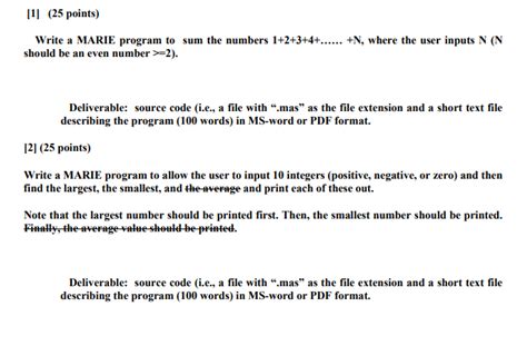 1 25 Points Write A Marie Program To Sum The