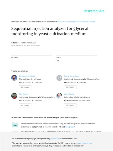 Pdf Sequential Injection Analyzer For Glycerol Monitoring In Yeast