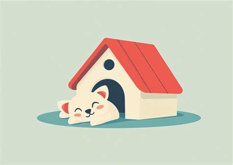 Cute Cat And Dog House Vector Illustration In Cartoon Style Premium