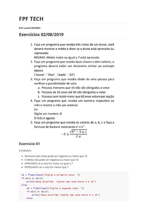 Fpf Tech Exercício De Programação Em Python Docsity