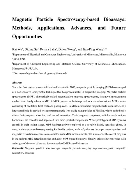 Pdf Magnetic Particle Spectroscopy Based Bioassays Methods