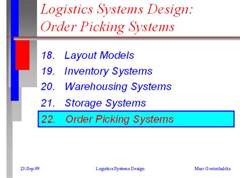 logistics systems design order picking systems