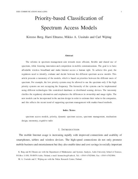 pdf priority based classification of spectrum access models