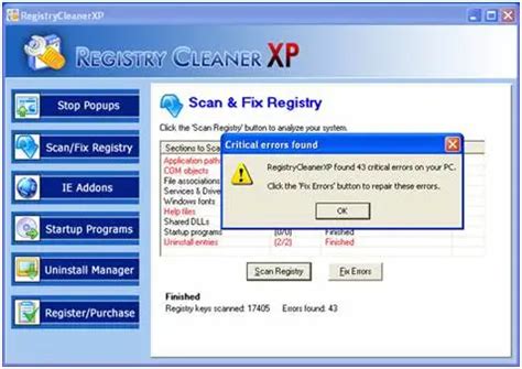 Registry Cleaner XP Critical Error Techyv