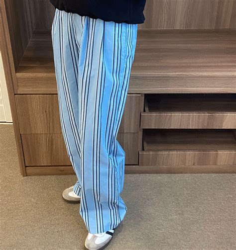 마린팬츠 스프라이트 패턴 핀턱 와이드 롱팬츠 밴딩 여름바지 2col 에이블리