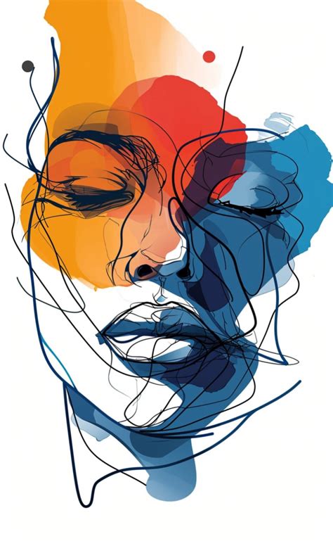 elegant abstract face art modern line drawing colorful digital print