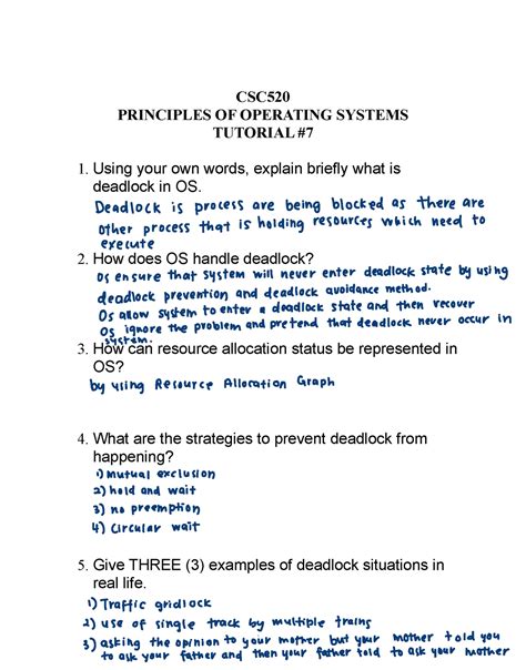 Tutorial 7 Deadlock Csc Principles Of Operating Systems Tutorial 1