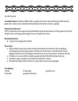 Graphing Quadratic Stories By Margaret Mcdade Tpt