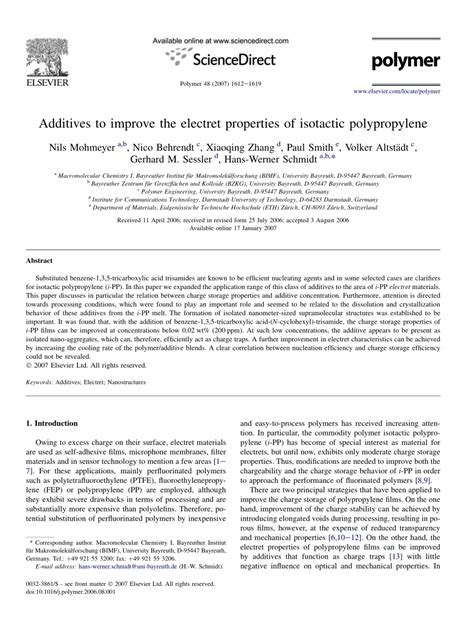 Pdf Additives To Improve The Electret Properties Of Isotactic