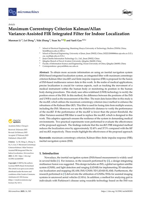 Pdf Maximum Correntropy Criterion Kalmanallan Variance Assisted Fir Integrated Filter For