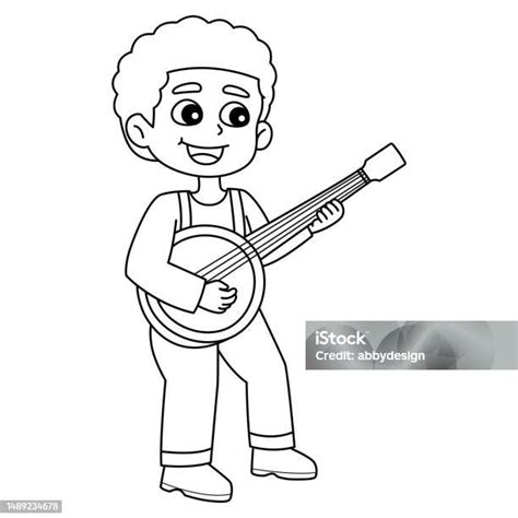 기타를 연주하는 남자 아이들을 위한 고립된 색칠 공부 페이지 공연자에 대한 스톡 벡터 아트 및 기타 이미지 공연자 기타 현악기 남자 Istock