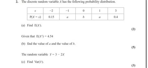 Solved 2 The Discrete Random Variable X Has The Following