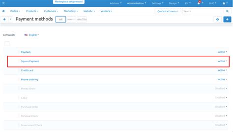 Add Ons Integrations Square Payment Method