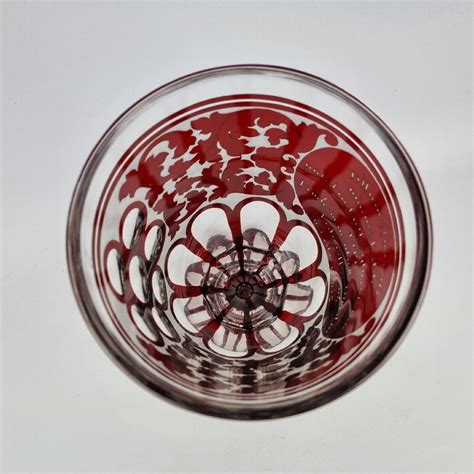 Large Antique German Ruby Flash Cut Glass Goblet Dated 1914 28cm High