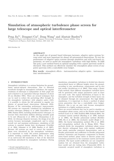 Pdf Simulation Of Atmospheric Turbulence Phase Screen For Large Telescope And Optical