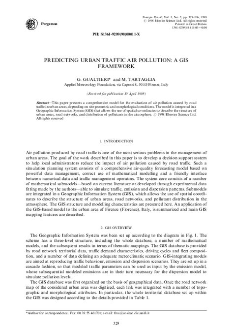 Pdf Predicting Urban Traffic Air Pollution A Gis Framework