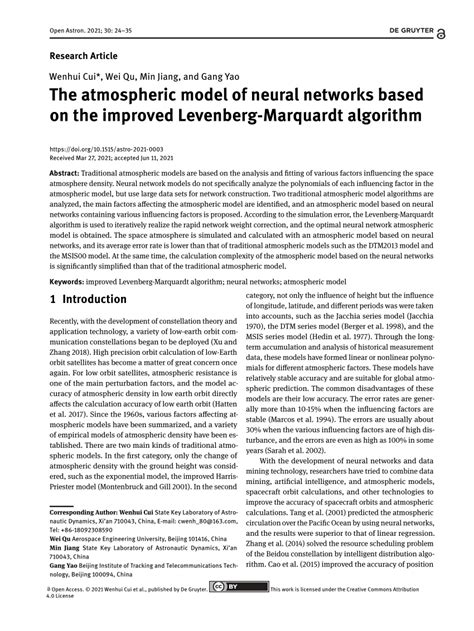 Pdf The Atmospheric Model Of Neural Networks Based On The Improved Levenberg Marquardt Algorithm