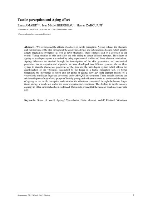 Pdf Tactile Perception And Aging Effect
