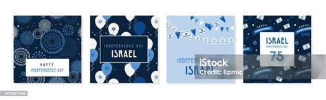 이스라엘 독립 기념일 디자인 서식 파일 카드 포스터 초대장 웹 사이트 깃발 풍선 및 불꽃 놀이와 이스라엘의 국경일 히브리어로 된 행복한 독립 기념일 Yom