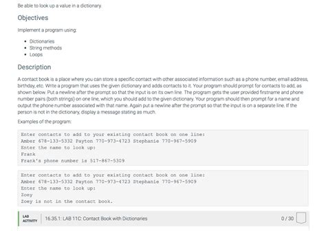 Solved Be Able To Look Up A Value In A Dictionary Chegg Com