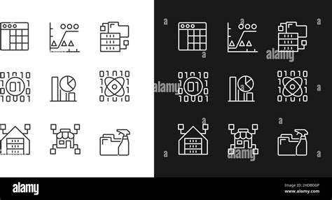 Data Mining In Industry Linear Pixel Perfect Icons Set For Dark And Light Mode Stock Vector